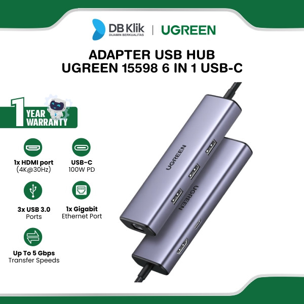 Jual Ugreen Adapter Usb Hub 6 In 1 Usb-C To Lan Rj45 Hdmi Usb C / A ...