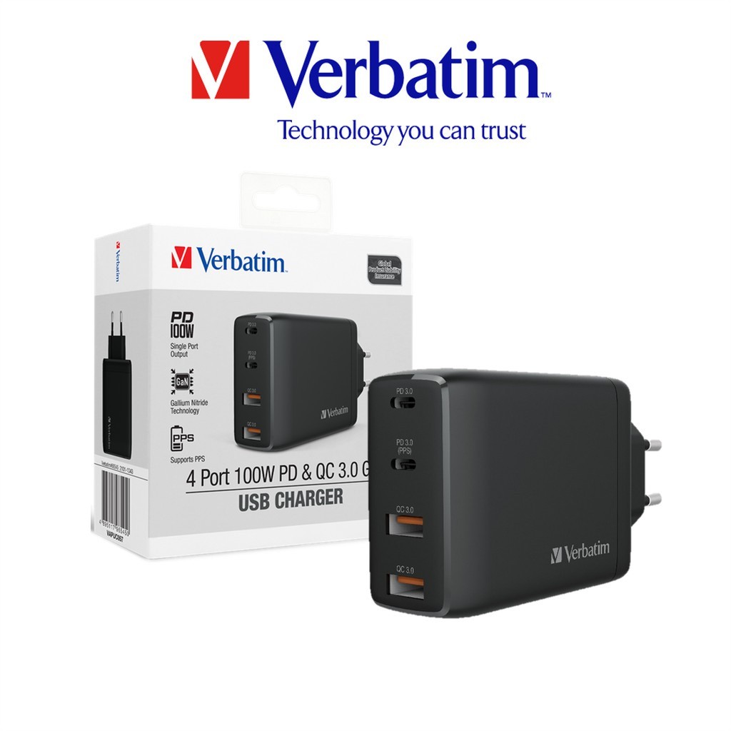 Jual Verbatim Usb Charger 4-Port 100W With Pd 3.0 & Qc 3.0 Gan | Shopee ...