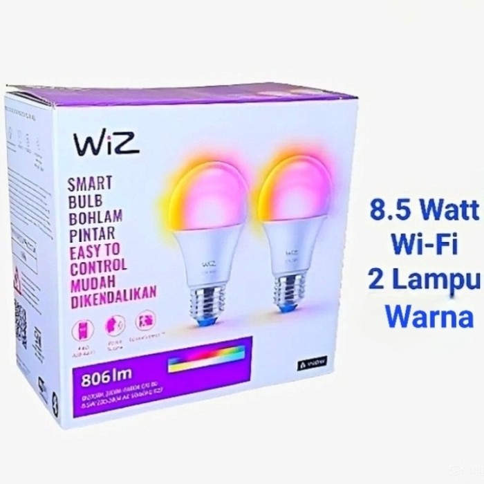 Jual BEBAS ONGKIR - WiZ Lampu Smart Wifi LED Multipack 8,5W Smart Bulb RGB Warna ( 2 Lampu ...