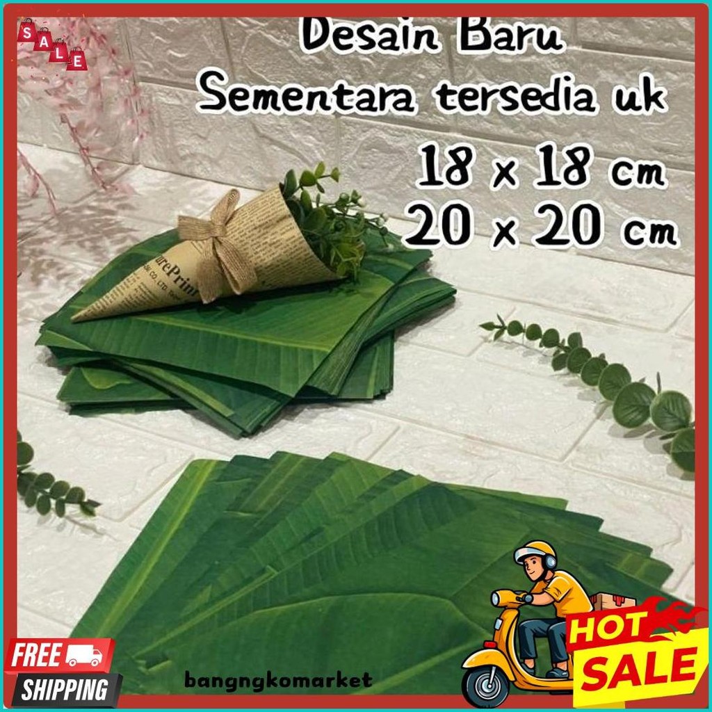 Jual Kertas Nasi / Baking Laminasi Motif Daun Pisang Uk 18 X 18 Cm ...
