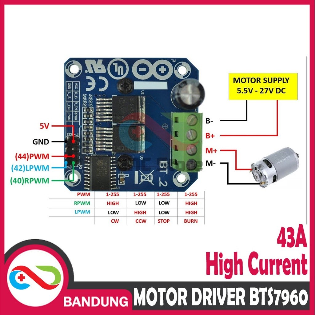 Jual MOTOR DRIVER BTS7960 BTS7960B 43A HIGH CURRENT MODUL | Shopee ...