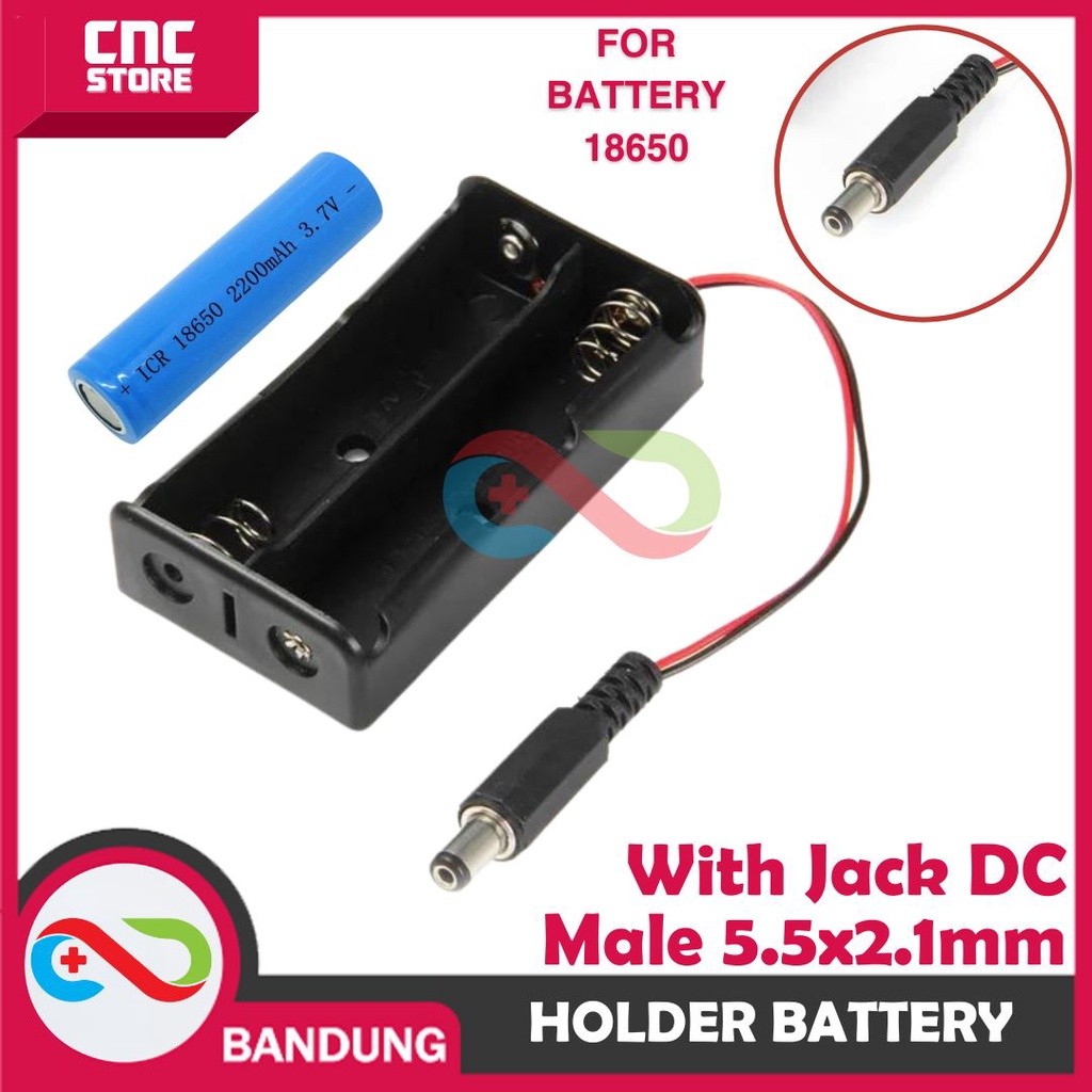 Jual KOTAK BATERAI 18650 BATTERY HOLDER 2S SERI 7.4V WITH JACK DC MALE ...