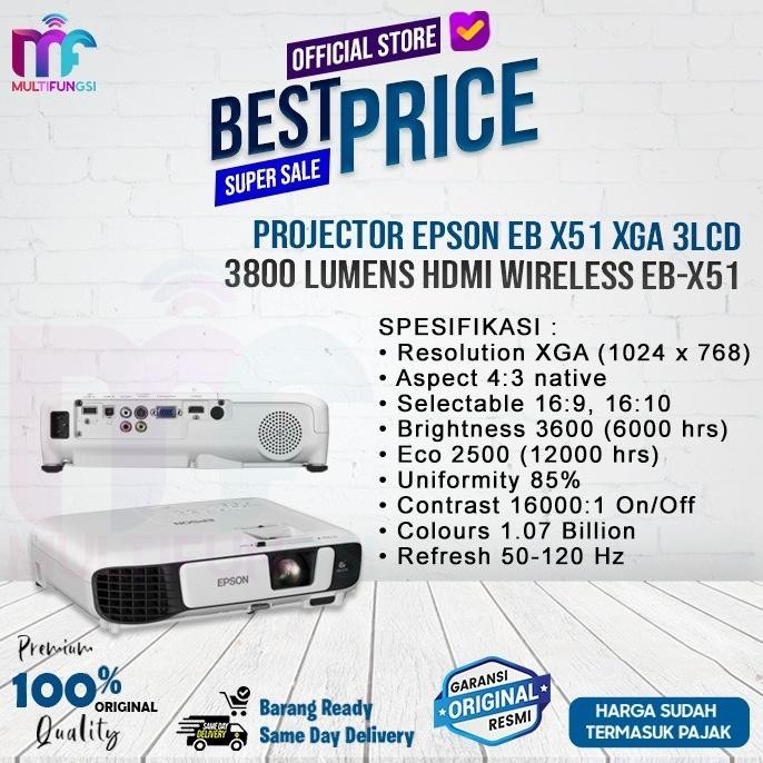 Jual Projector Epson EB X51 XGA 3LCD 3800 LUMENS HDMI Wireless EB-X51 | Shopee Indonesia