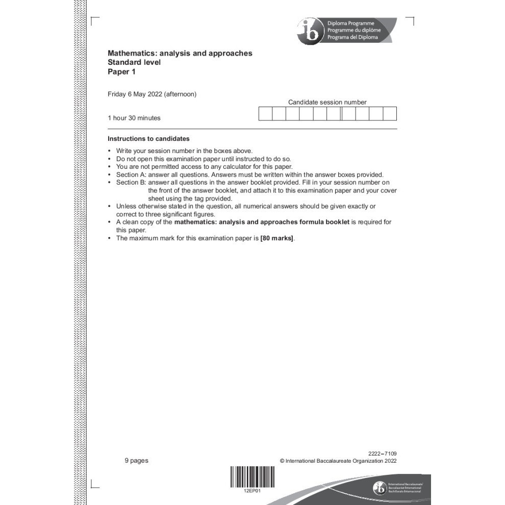 Jual Ib Mathematics Aa Sl 3 Years Past Papers & Mark Schemes Termurah ...