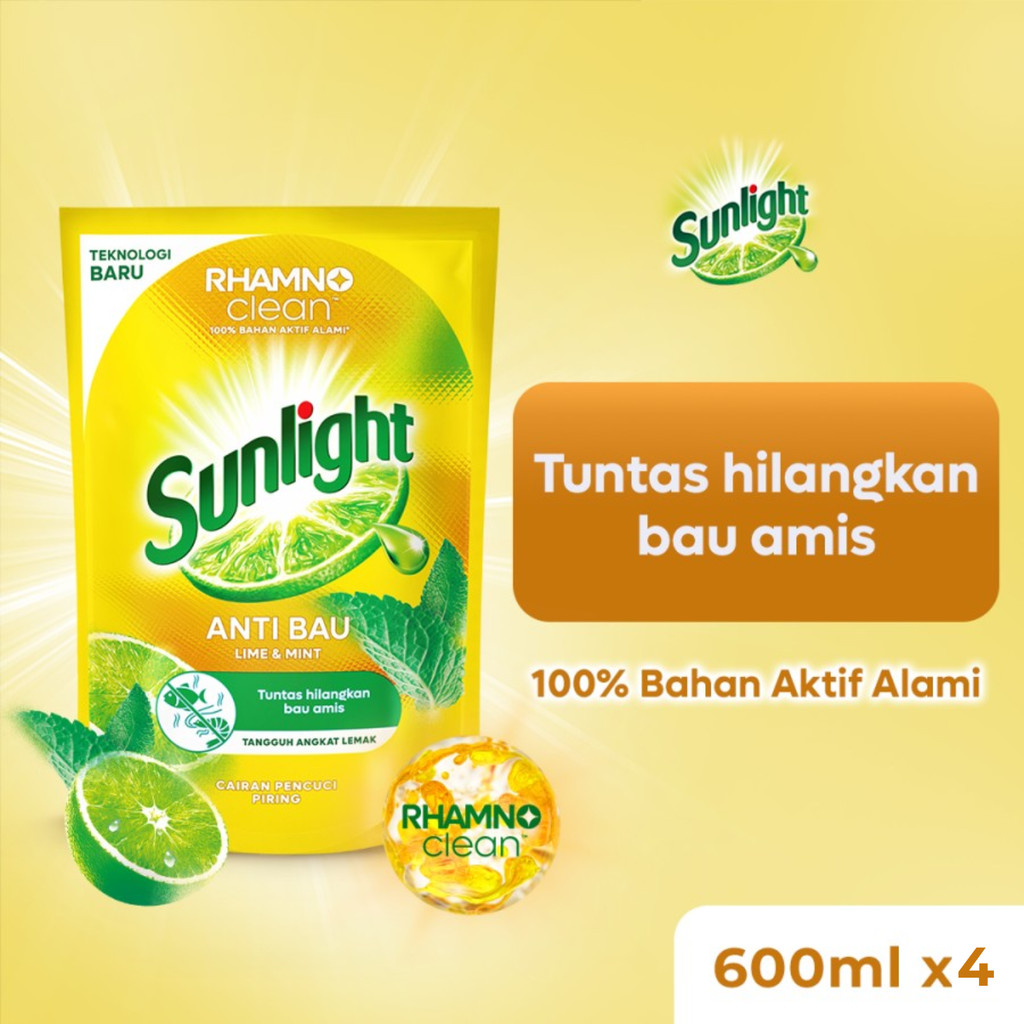Jual Sunlight Sabun Cuci Piring Anti Bau 600ml x 4 pcs | Shopee Indonesia