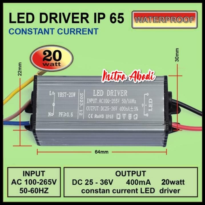 Jual Led Driver 20 Watt 400 Ma Casing Besi Waterproof | Shopee Indonesia