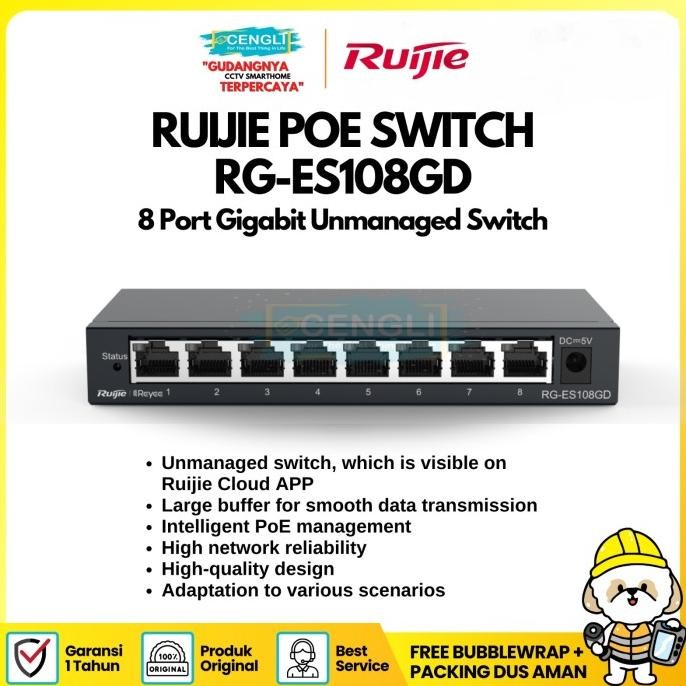 Jual Ruijie Reyee RG-ES108GD Switch Hub 8 Port Gigabit Unmanaged Metal ...