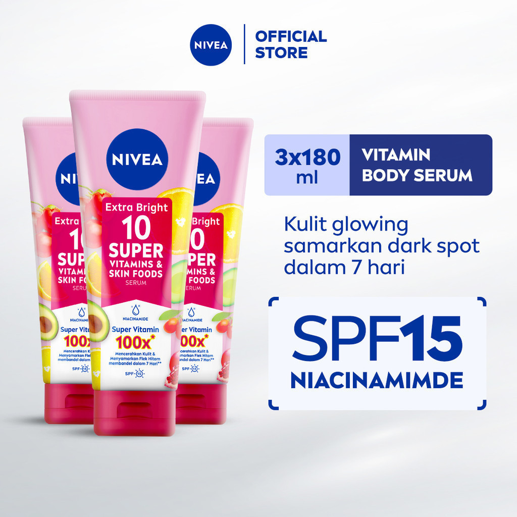 Jual NIVEA Body Serum Extra Bright 10 Super Vitamins & Skin Foods 180ml x3 - Mencerahkan ...