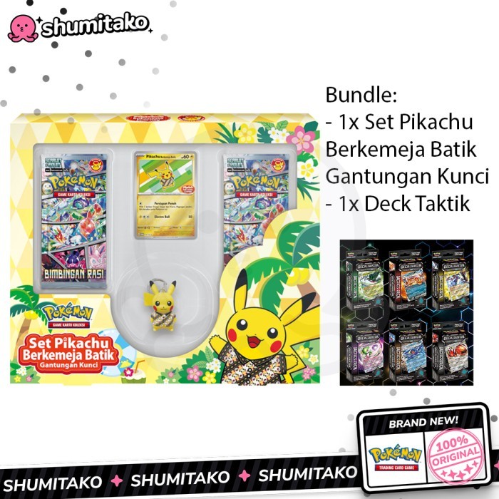 Jual Kartu Pokemon TCG Set Pikachu Berkemeja Batik Gantungan Kunci + EX Starter Deck Taktik ...