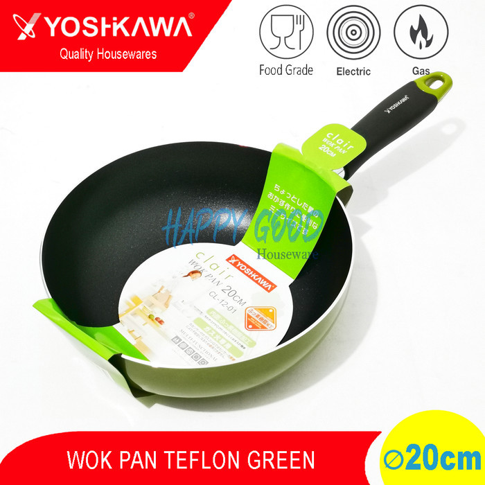Jual Alat masak YOSHIKAWA 20cm WOK/PANCI/PENGGORENGAN TEFLON/MARBLE 4 Varian - TEFLON HIJAU awet ...