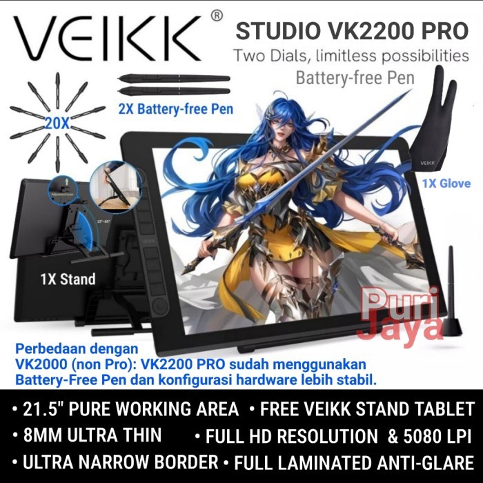 Jual VEIKK VK2200 PRO STUDIO 22 Drawing Tablet Monitor inch alt VK1200 ...
