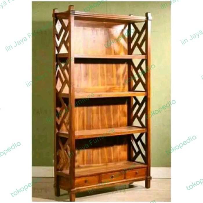 Jual Rak Buku Jati Minimalis, Lemari Buku Kayu Jati Minimalis | Shopee ...