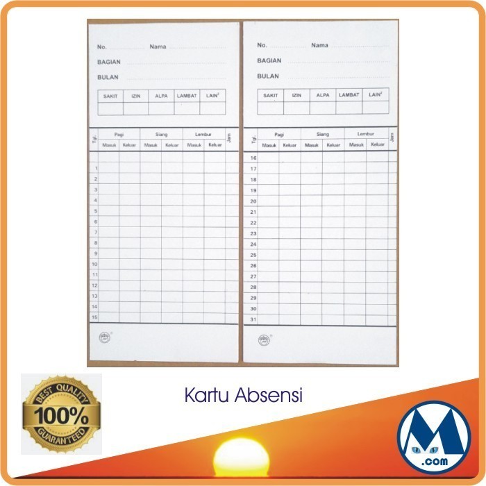 Jual TERBAIK Kartu Absen Manual / Kertas Absensi Manual / Ceklok untuk ...