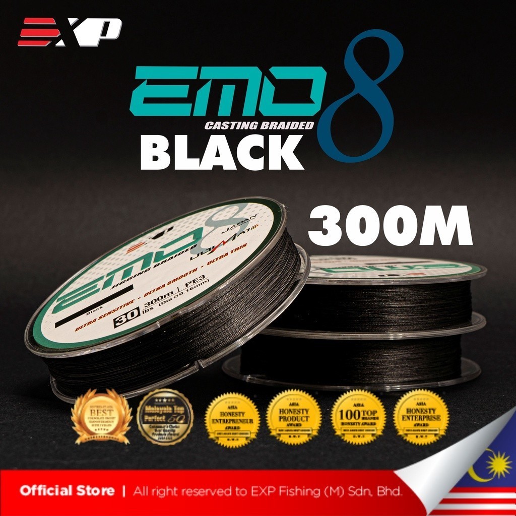 Jual EXP EMO 8X 300m HITAM Tali Pancing Jalinan Ultra Sensitif Halus ...