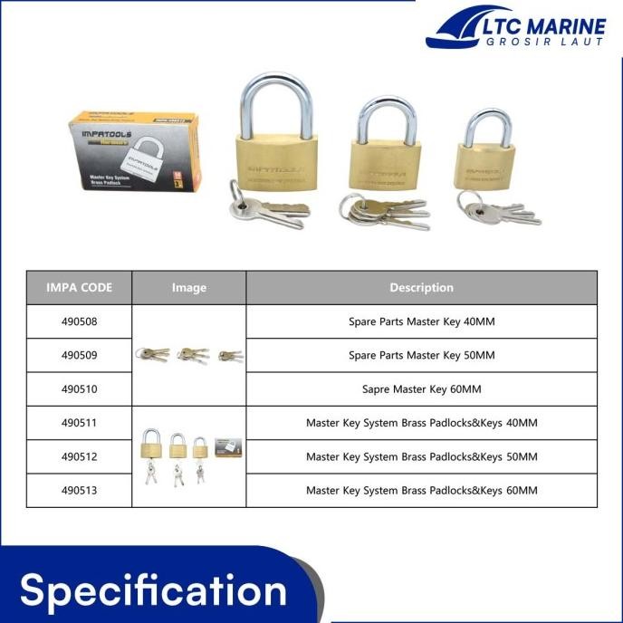 Jual [ITC] IMPA 490511 MASTER KEY SYSTEM BRASS PADLOCK & 3 KEYS ...
