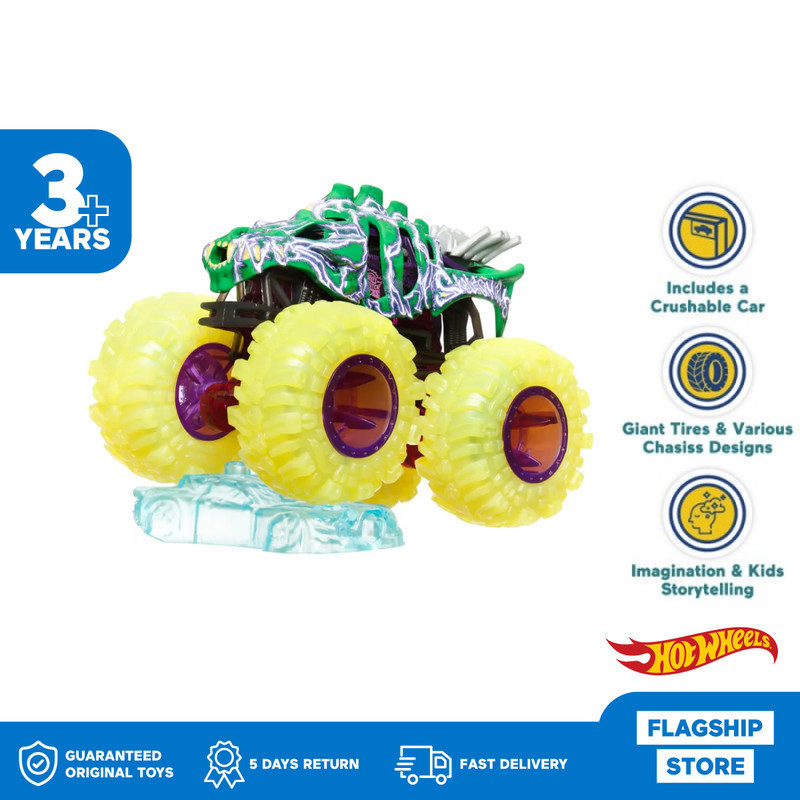 Jual Hot Wheels Monster Trucks 2024 Power Smashers Yellow Skelesaurus - Mainan Mobil Balap ...