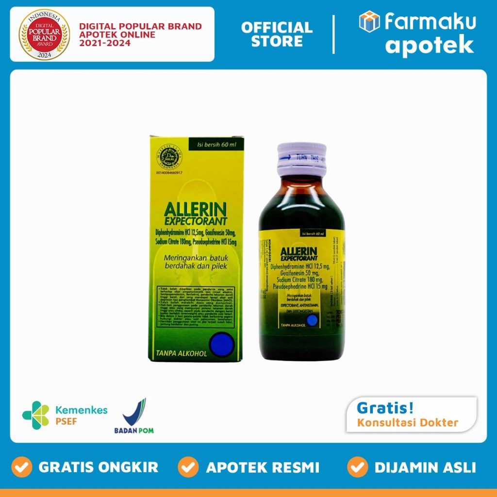 Jual Allerin Expectorant Syrup 60 ml - TMG | Shopee Indonesia