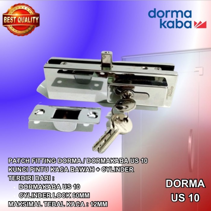 Jual Patch Fitting Dorma /DormaKaba Kunci Pintu Kaca Bawah US 10 + Cylinder | Shopee Indonesia