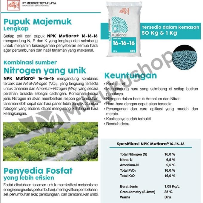 Jual Pupuk Meroke NPK Mutiara 16 16 16 Kemasan Pabrik 50 kg | Shopee ...