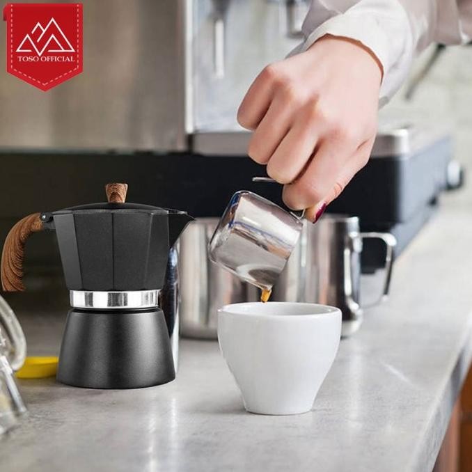 Jual Black Moka Pot Aluminium Wood Handle Coffee Espresso Maker Mokapot ...
