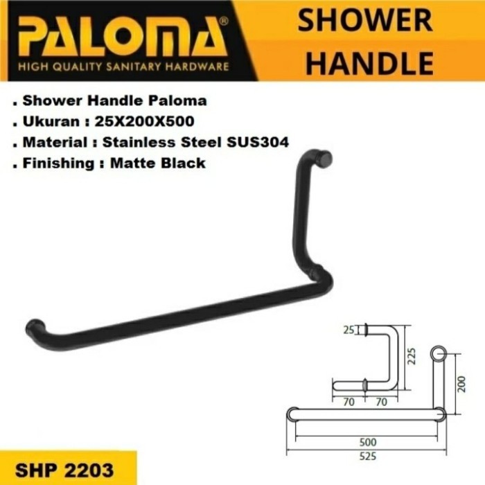 Jual Handle Pintu Kamar Mandi Kaca PALOMA SHP 2203 Shower Handle Hitam ...
