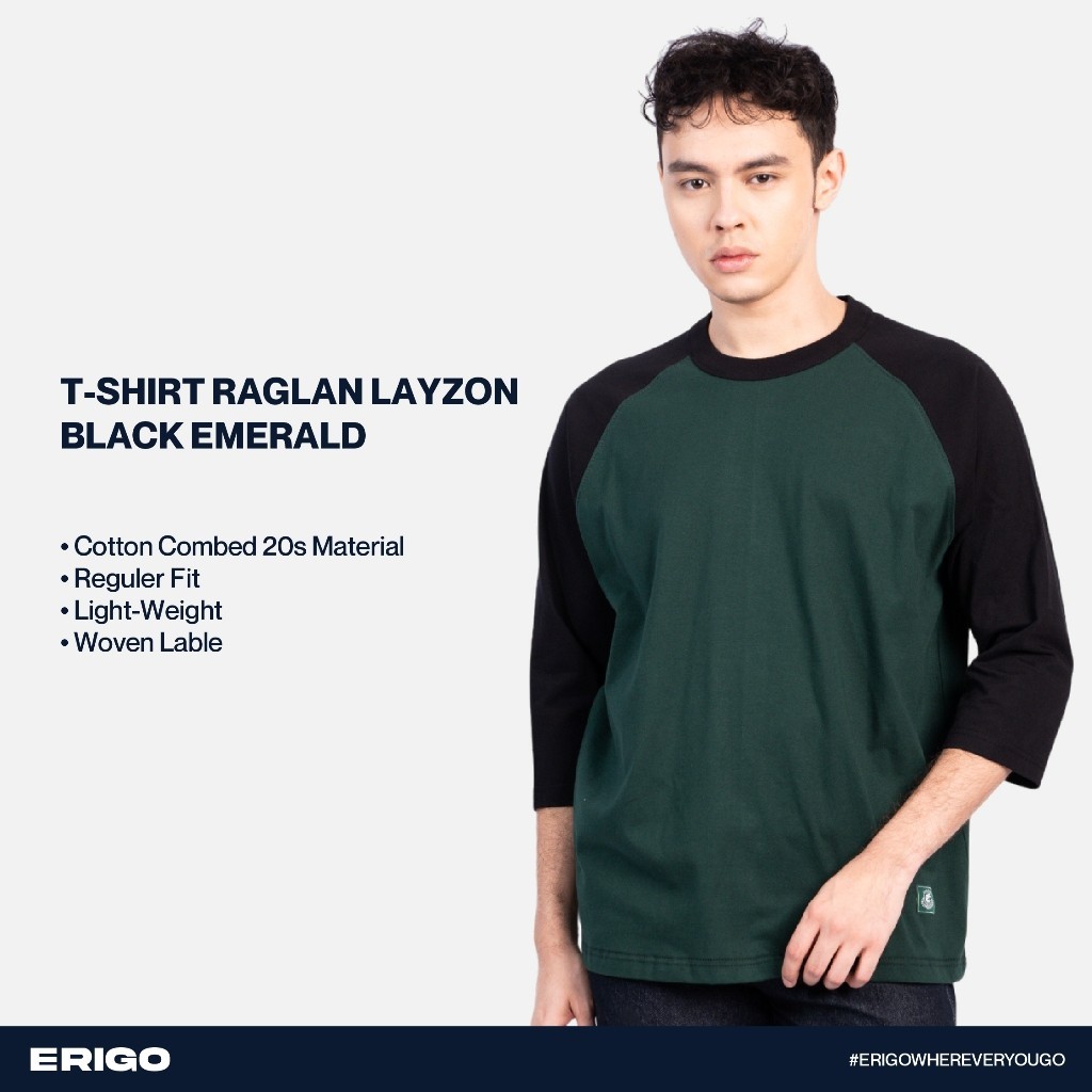 Jual Erigo T-Shirt Raglan Layzon Black Emerald Unisex | Shopee Indonesia