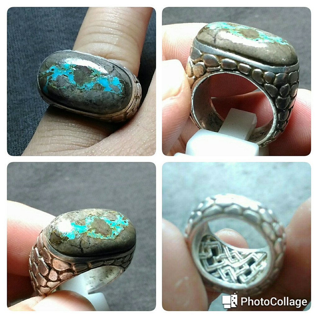 Jual Koleksi Pirus Persia Lawasan Ring Perak Murni HM Motif Ukir Unik ...