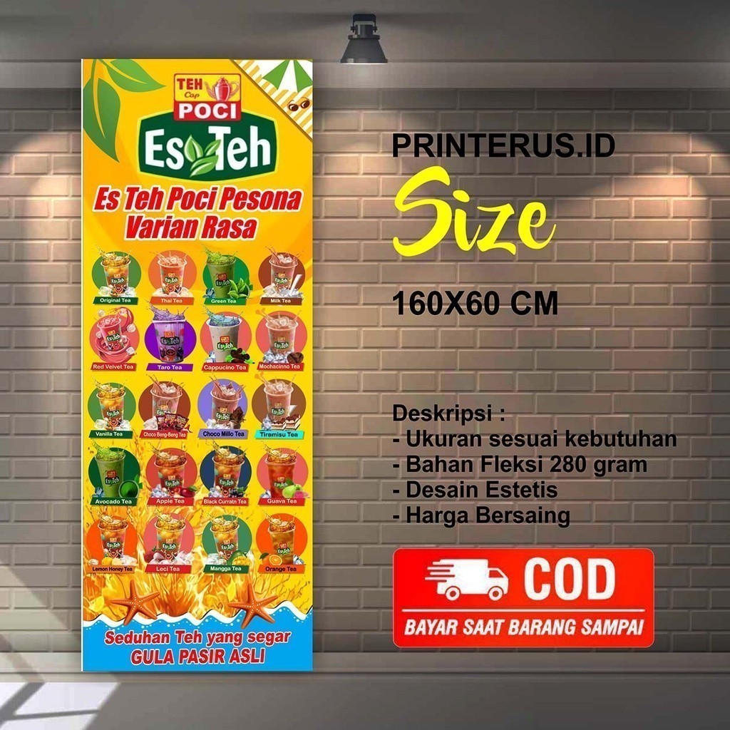 Jual Spanduk banner minuman teh poci varian menu komplit bisa tanpa ...