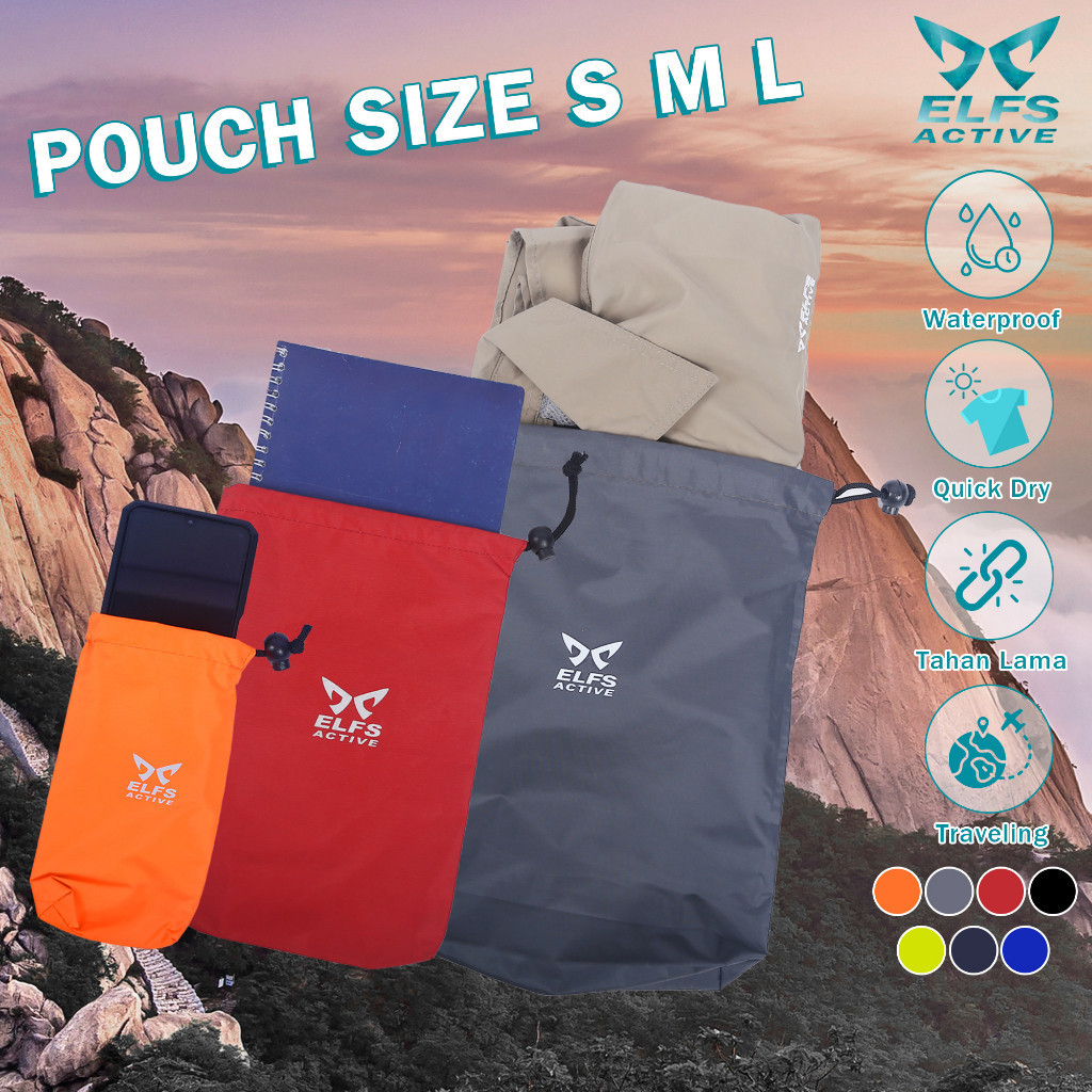 Jual ELFS ACTIVE Pouch Serut Anti Air Kecil - Besar Taslan Coated Waterproof Wadah Multifungsi ...