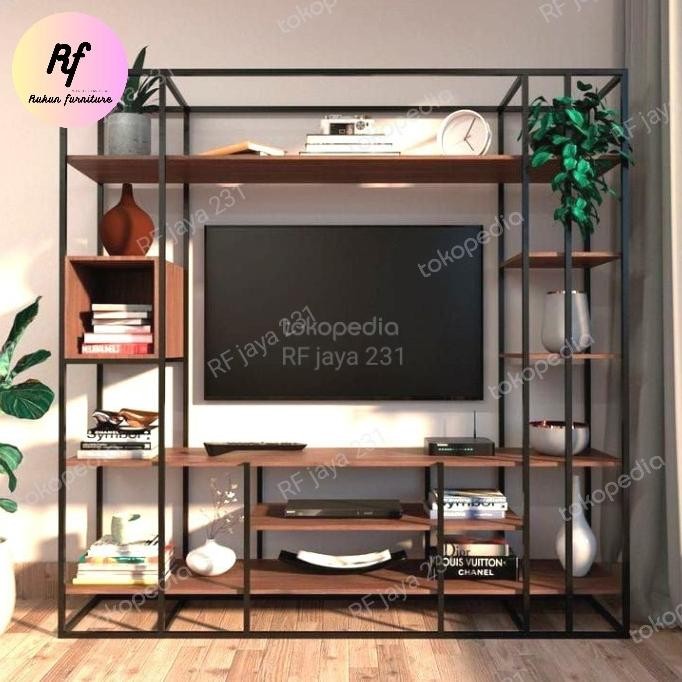 Jual Rak Tv Industrial Minimalis / Rak Tv Besi Kombinasi Kayu ...