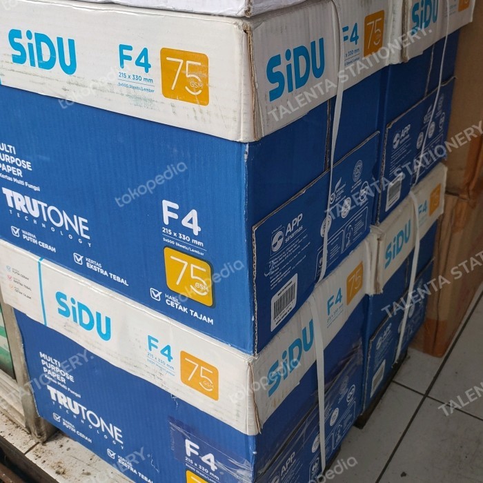 Jual kertas HVS SIDU ukuran folio F4 75 gram harga 1 box isi 5 rim ...