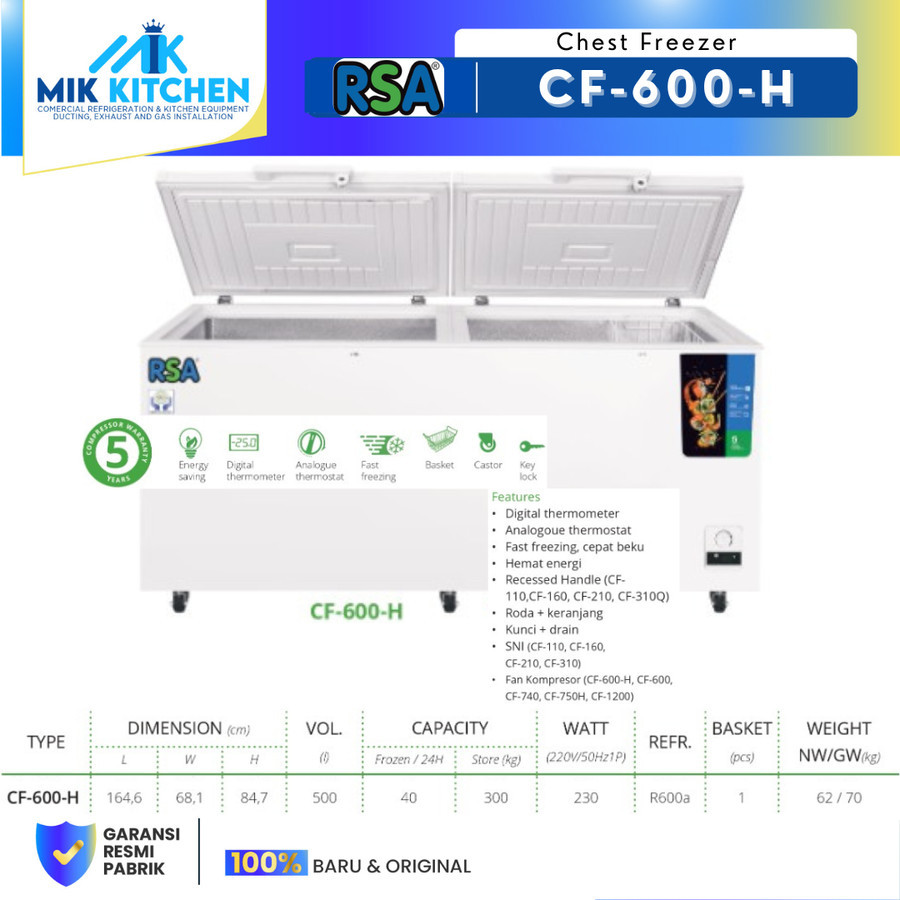 Jual RSA Chest Freezer Box 500 Liter CF-600H / CF 600H / CF 600 H ...