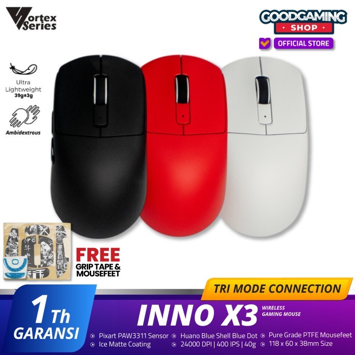 Jual Vortexseries Inno X3 Ultra Lightweight Wireless Tri Mode Mouse ...