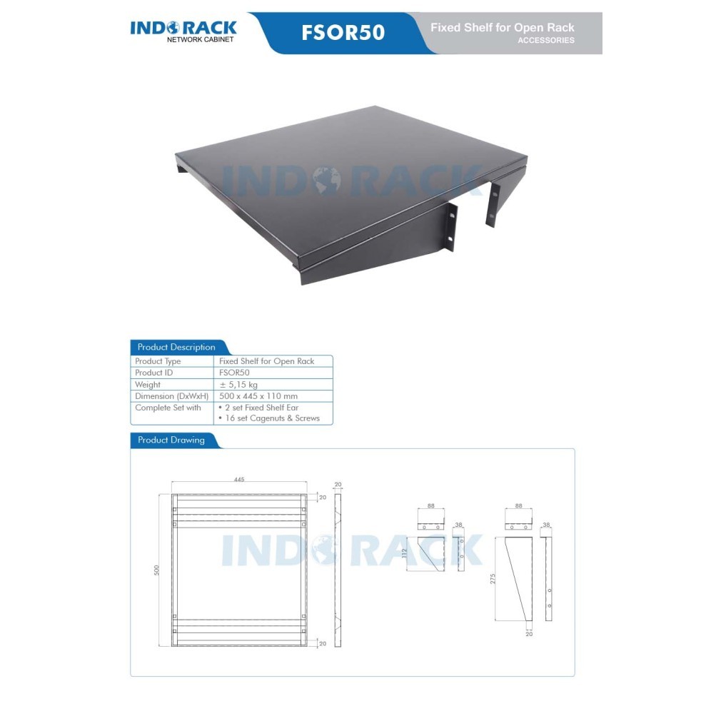 Jual Fixed Shelf Open Rack Flat Ambalan Tatakan Rak Server D. 500Mm ...