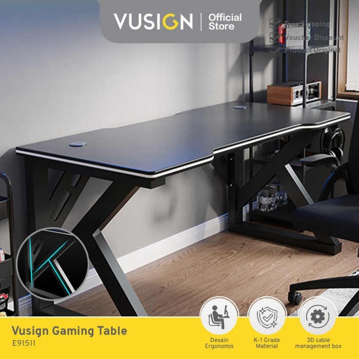 Jual Deli Meja Gaming/Meja Komputer/Gaming Table Hitam Box Kabel E915X ...