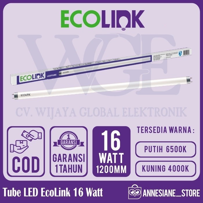 Jual Lampu Panjang LED Tube TL Neon ECOLINK 16w watt 1200mm Putih ...