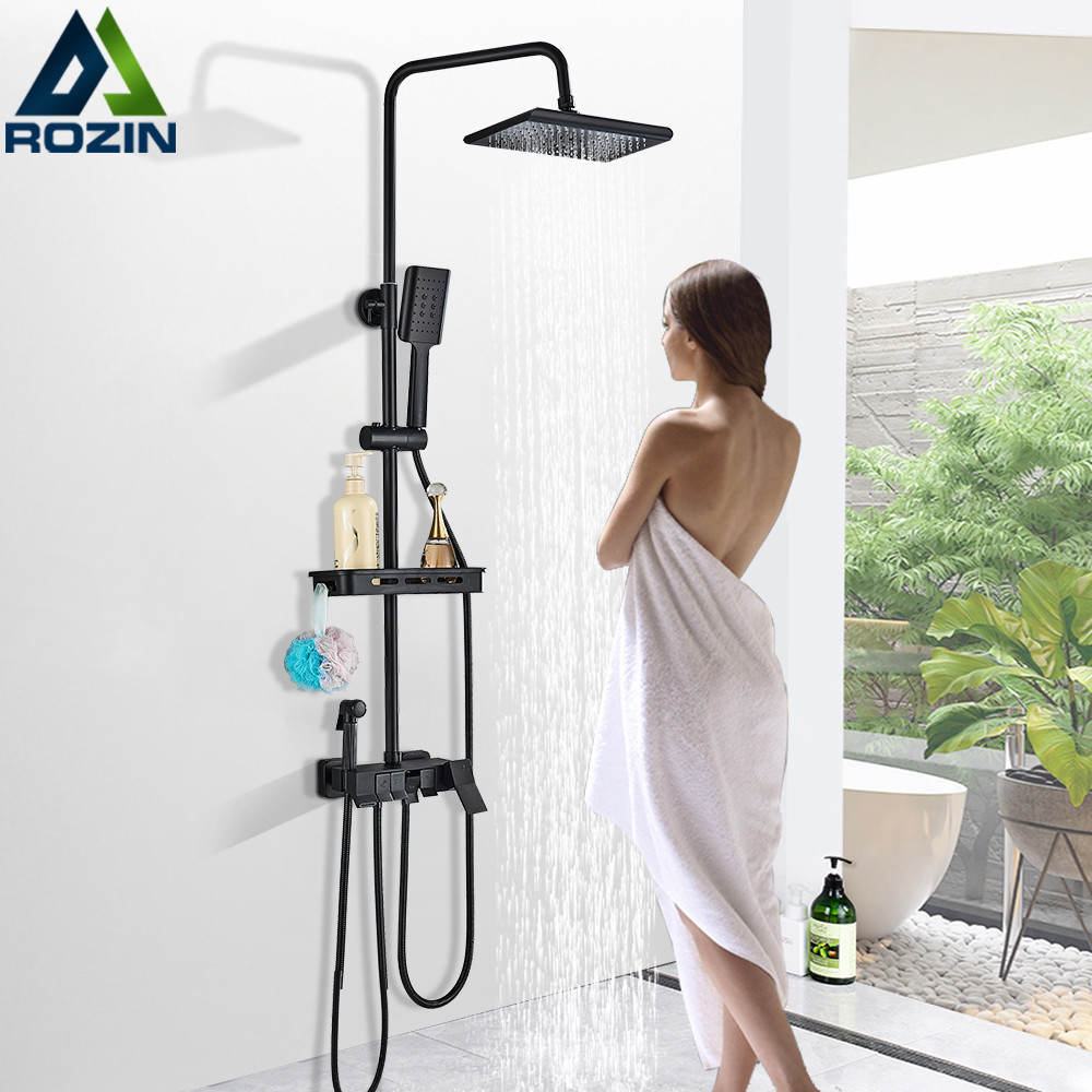 Jual Matte Black Shower Faut Wall Mounted Rainfall Bathroom | Shopee ...