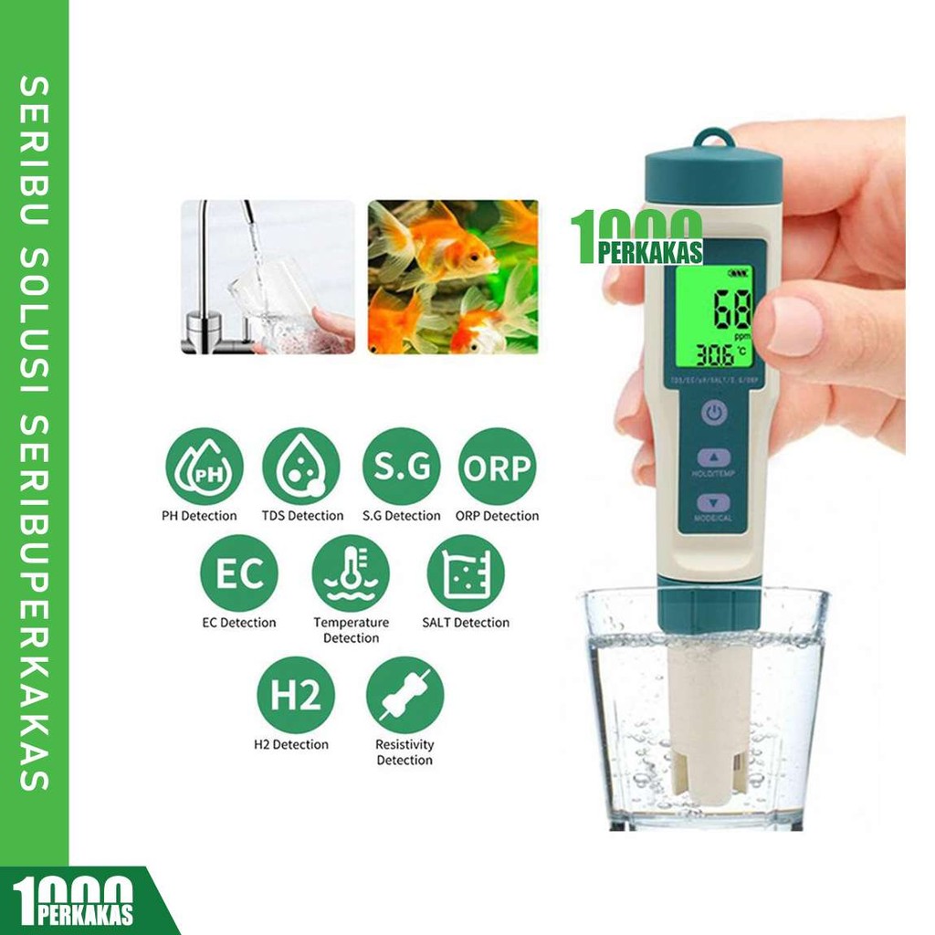 Jual 1P Ukur Alat Kualitas Air 8in1 AH05 / PH PH EC Salinity ORP H2 SG Temp Meter Digital ...
