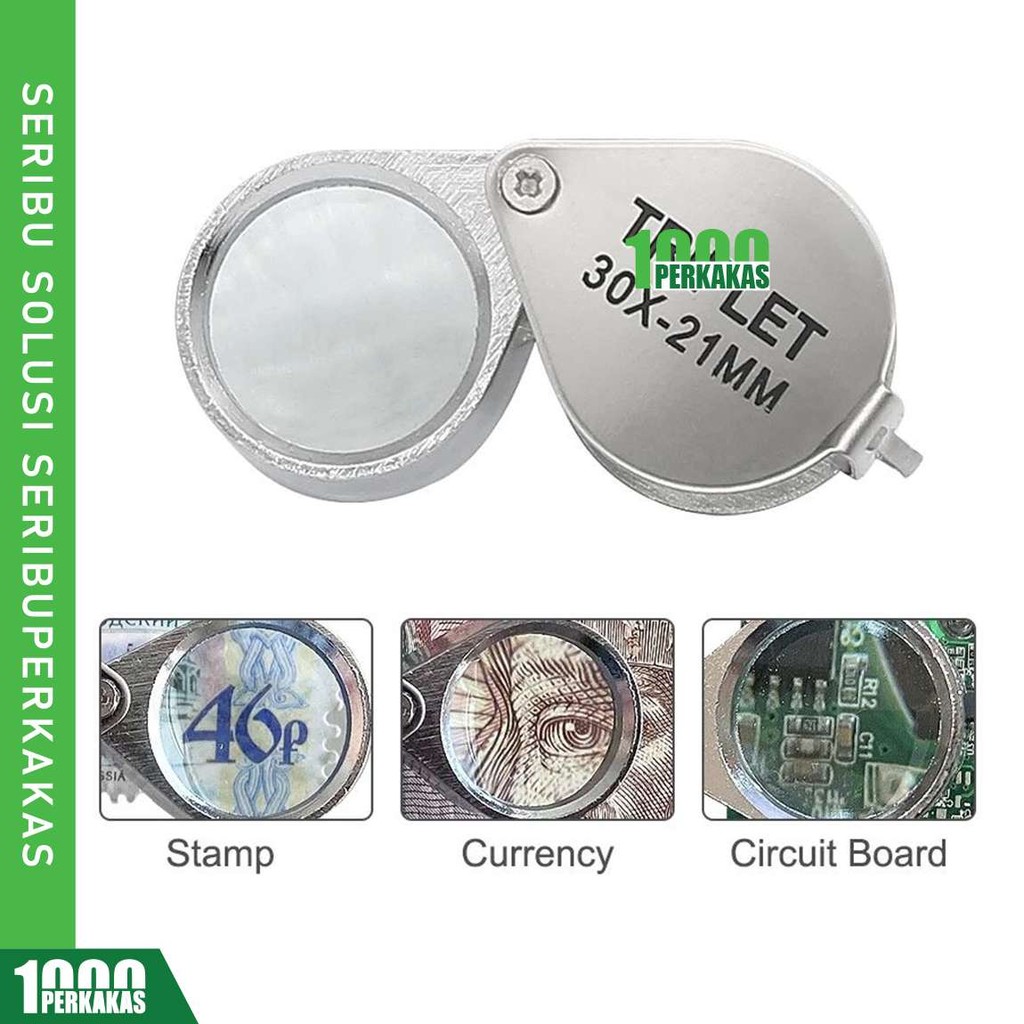 Jual 1P 30x-21mm Triplet / Lup Kaca Pembesar Lipat Perhiasan Batuan ...