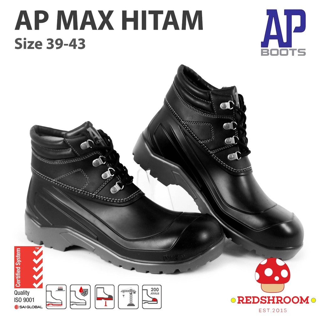 Jual TERMURAH Sepatu Boot Safety AP MAX AP Boots Hitam Toe Cap Besi ...