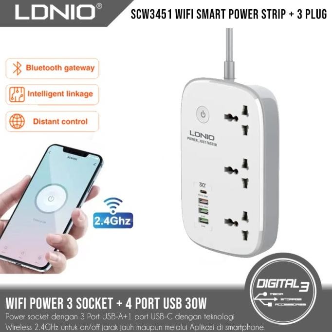 Jual HARGA DISC - LDNIO SCW3451 Wifi Smart Power Strip 3 Socket Plug 4 Port USB A+C 30W | Shopee ...