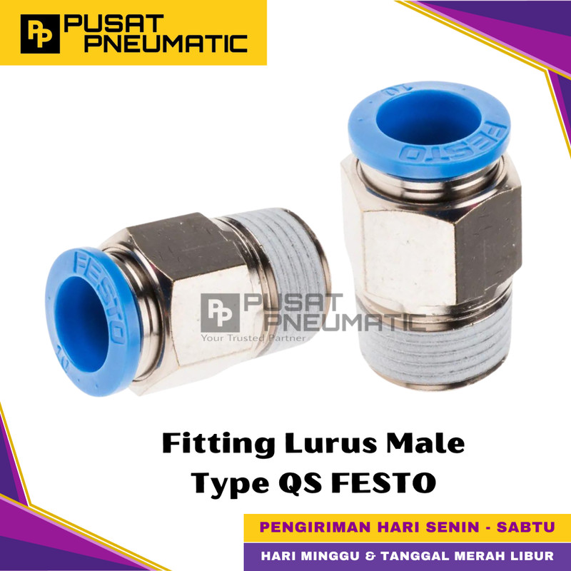 Jual QS-1/2-10 One Touch Fitting Lurus Male Slip Lock Socket Push In Connector Nipple Nepel ...