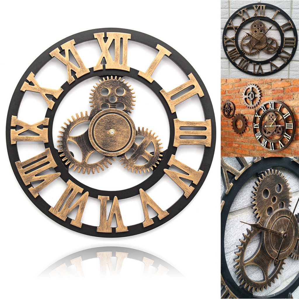 Jual 3d 40/60/80cm vintage pedesaan gear besar angka romawi dekorasi ...