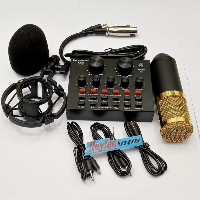 Jual Alat Live Streaming Tiktok Youtube Sound Card V8 Mixer Dan Mic Bm ...