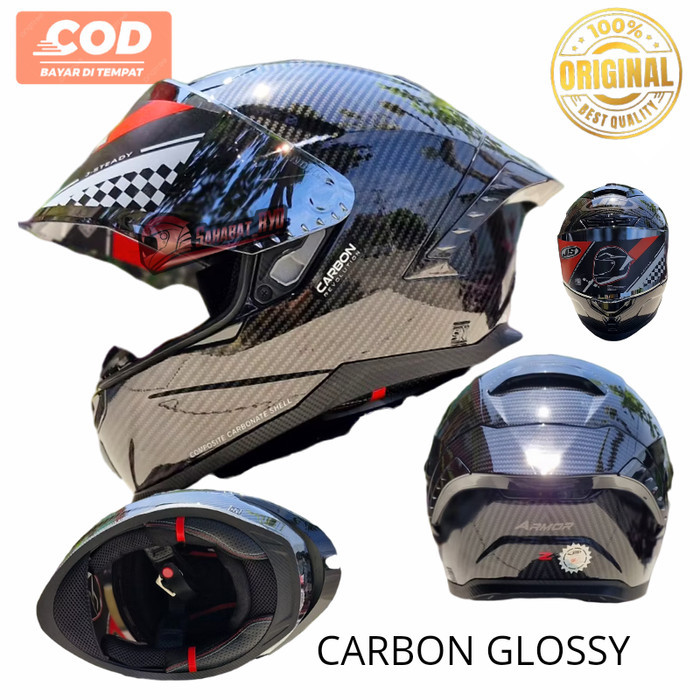 Jual Helm Full Face Js armor Motif Carbon Original 100% Paket Ganteng ...
