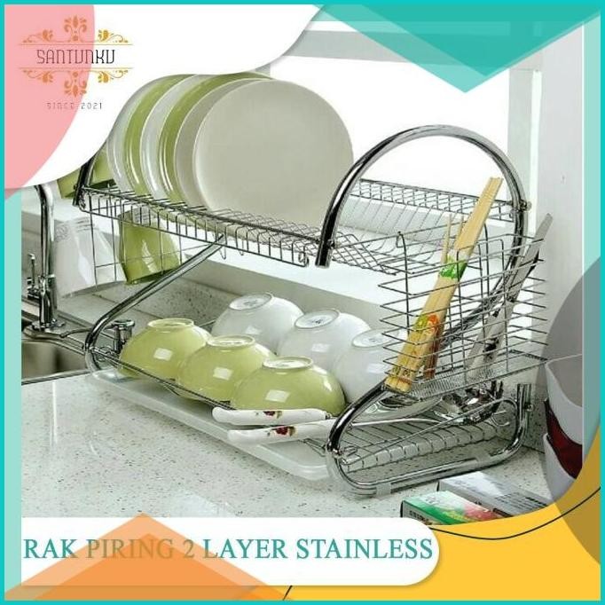 Jual RAK PIRING 2 LAYER STAINLESS [SANTUNKU] 140BZ4 tools | Shopee ...