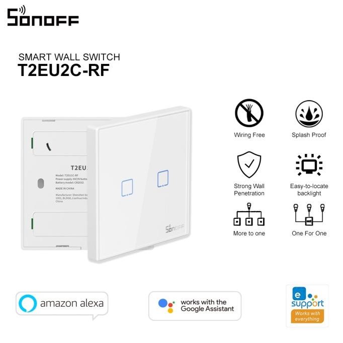 Jual Sonoff Smart Wall Switch T2Eu2Crf Saklar Wireless Smart Home Iot ...
