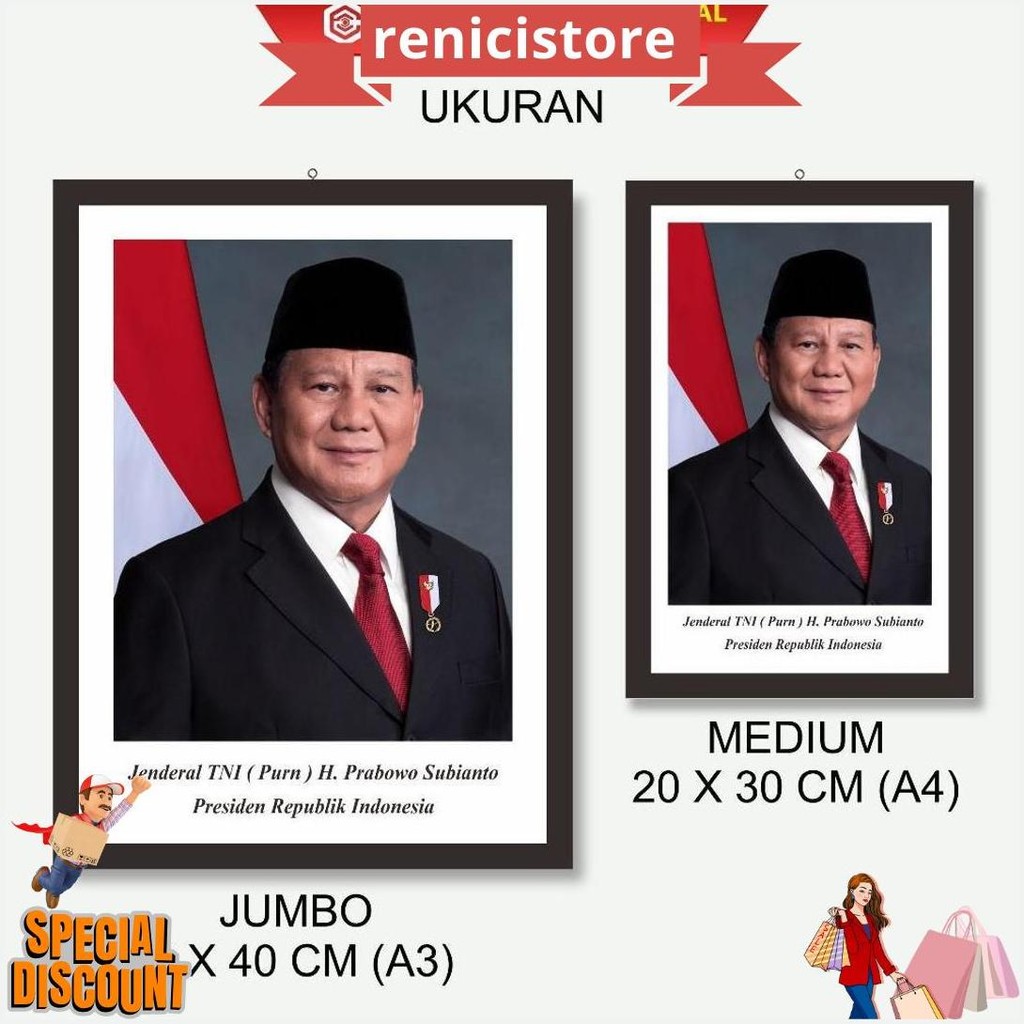 Jual Foto Presiden Dan Wakil Presiden 2024-2029 + Bingkai Mdf Ukuran Medium & Jumbo Termurah ...