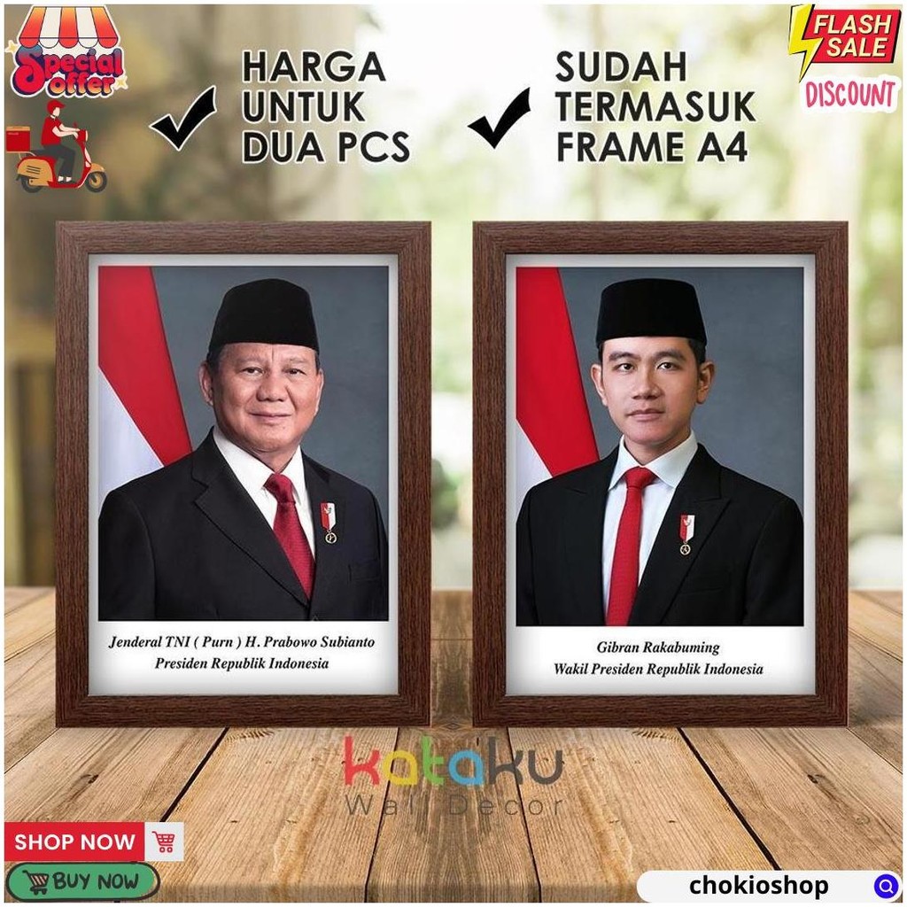 Jual Frame Bingkai Foto Presiden Dan Wakil Presiden Republik Indonesia Resmi Terbaru Pigura A4 ...