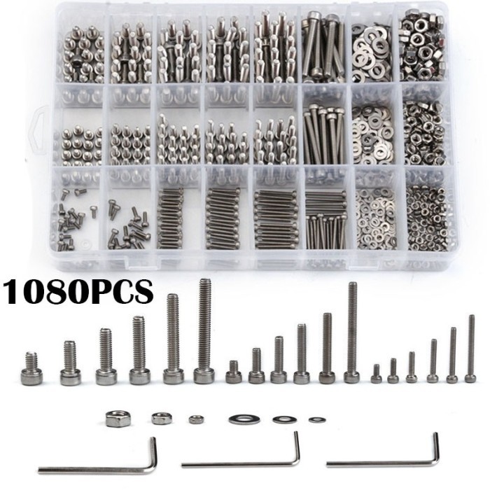 Jual 1080pcs/Set Baut Soket Mur dan Mur M2/M3/M4 Stainless Steel Hex ...